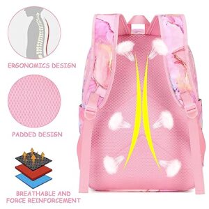 School Backpack for Teen Girls Bookbags Elementary High School Marble Laptop Bags Women Travel Daypacks (Marble Pink)