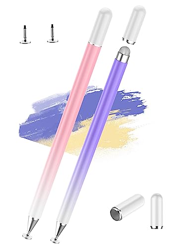 Stylus Pens for Touch Screens(2PCS), Luntak High Precision Magnetic Disc Universal Stylus Pen for iPad, 2 in 1 iPad Pencil Compatible with iPhone/iPad/Android and Most Touch Screen(Pink/Purple)