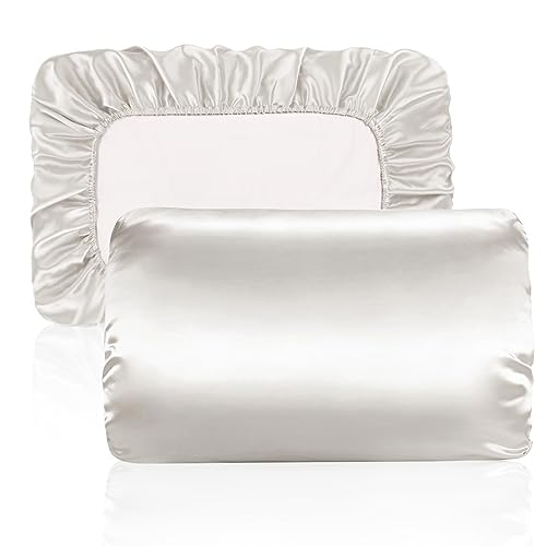 Yanideer Satin Pillowcase for Hair & Skin Travel Elastic Band Cooling Satin Pillowcases - Satin Pillow Case Cover Pillow Cases Standard Size Queen, Grey