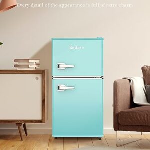 Bodare Retro Mini Fridge with Freezer: 3.2 Cu.Ft Mini Refrigerator with 2 Doors - Small Refrigerator Energy-Saving Compact Refrigerator - Small Fridge for Bedroom Dorm (Blue)