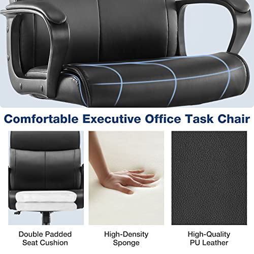 OLIXIS Office Desk Chair with Padded Armrests Executive Mid Back Lumbar Support and Adjustable Height & Tilt Angle PU Leather Swivel, Black