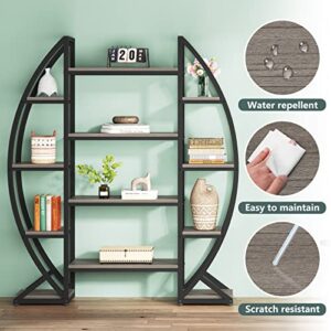 Bookshelf, Oval Triple Wide 5 Tiers Etagere Bookcases, Industrial Display Shelves for Living Room (Grey, 55")