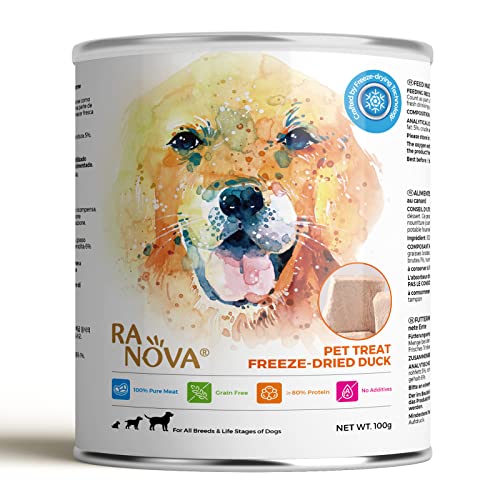 RA NOVA Freeze Dried Dog Treats - 100% Duck Breast Grain Free - Natural Balanced Single Ingredient Raw Dog Snacks - Dry Dog Food Topper 100g/3.53oz