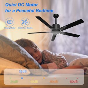 BECLOG Ceiling Fan with Remote Control, Ceiling Fans 52" Outdoor/Indoor with 6 Speeds Reversible DC Motor Ceiling Fans No Lights Modern for Kitchen, Bedroom, Living Room, Farmhouse, Patios (52" black)