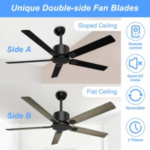 BECLOG Ceiling Fan with Remote Control, Ceiling Fans 52" Outdoor/Indoor with 6 Speeds Reversible DC Motor Ceiling Fans No Lights Modern for Kitchen, Bedroom, Living Room, Farmhouse, Patios (52" black)