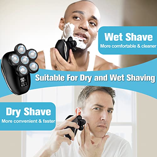 Head Shaver for Bald Men,6-in-1 Electric Shaver for Bald Head 6D Wet/Dry Waterproof Mens Electric Razor Skull Head Shavers Mens Grooming Kit Cordless Rechargeable Face Head Shaving (Updated)