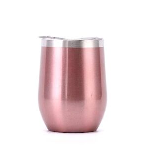 Insulated Coffee Mug with Lid, Double Wall Stainless Steel Vacuum Insulated Wine Tumbler Cup, Travel Coffee Cup Thermal Cup for Home and Office(Rose Gold,12oz)