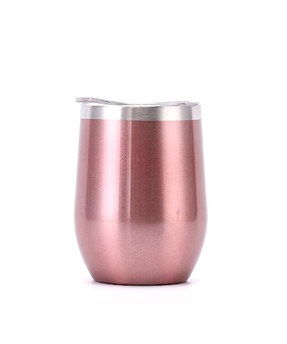 Insulated Coffee Mug with Lid, Double Wall Stainless Steel Vacuum Insulated Wine Tumbler Cup, Travel Coffee Cup Thermal Cup for Home and Office(Rose Gold,12oz)