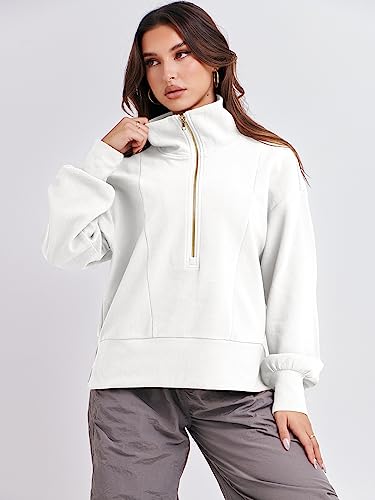 ANRABESS Women Sweatshirt Oversized Half Zip Hoodies Long Sleeve Cropped Fleece Comfy Quarter Zip Pullover Shirt Casual Ribbed Knit Sweater 2023 Fall Outfits Preppy Clothes Fashion Trendy 1050baise-S