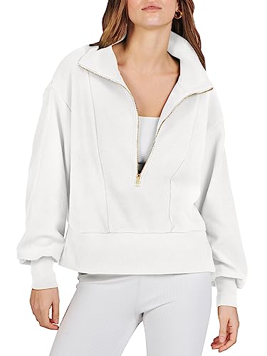 ANRABESS Women Sweatshirt Oversized Half Zip Hoodies Long Sleeve Cropped Fleece Comfy Quarter Zip Pullover Shirt Casual Ribbed Knit Sweater 2023 Fall Outfits Preppy Clothes Fashion Trendy 1050baise-S