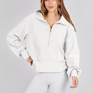 ANRABESS Women Sweatshirt Oversized Half Zip Hoodies Long Sleeve Cropped Fleece Comfy Quarter Zip Pullover Shirt Casual Ribbed Knit Sweater 2023 Fall Outfits Preppy Clothes Fashion Trendy 1050baise-S