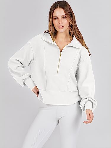 ANRABESS Women Sweatshirt Oversized Half Zip Hoodies Long Sleeve Cropped Fleece Comfy Quarter Zip Pullover Shirt Casual Ribbed Knit Sweater 2023 Fall Outfits Preppy Clothes Fashion Trendy 1050baise-S