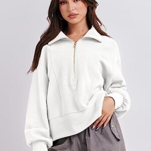 ANRABESS Women Sweatshirt Oversized Half Zip Hoodies Long Sleeve Cropped Fleece Comfy Quarter Zip Pullover Shirt Casual Ribbed Knit Sweater 2023 Fall Outfits Preppy Clothes Fashion Trendy 1050baise-S