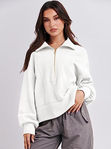 ANRABESS Women Sweatshirt Oversized Half Zip Hoodies Long Sleeve Cropped Fleece Comfy Quarter Zip Pullover Shirt Casual Ribbed Knit Sweater 2023 Fall Outfits Preppy Clothes Fashion Trendy 1050baise-S