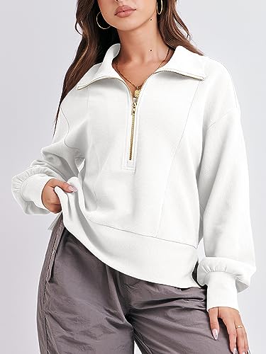 ANRABESS Women Sweatshirt Oversized Half Zip Hoodies Long Sleeve Cropped Fleece Comfy Quarter Zip Pullover Shirt Casual Ribbed Knit Sweater 2023 Fall Outfits Preppy Clothes Fashion Trendy 1050baise-S