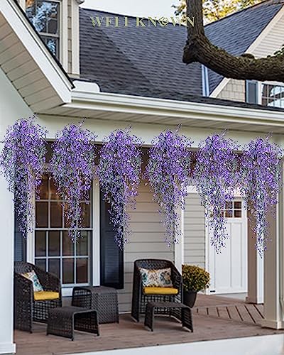 Artificial Hanging Plants 4 Pcs Large Faux Hanging Plant Outdoor Hanging Vine Faux Plant Wall Hanging Plants Artificial Decor Home Garden Yard(Purple)