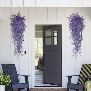 Artificial Hanging Plants 4 Pcs Large Faux Hanging Plant Outdoor Hanging Vine Faux Plant Wall Hanging Plants Artificial Decor Home Garden Yard(Purple)