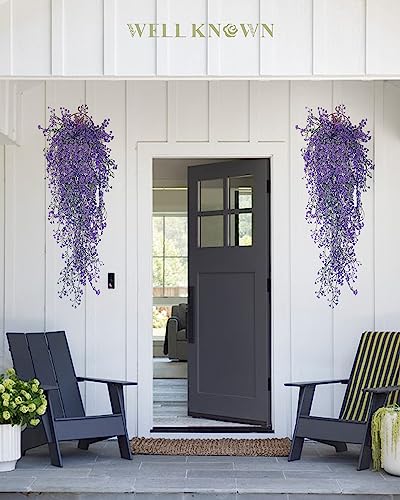 Artificial Hanging Plants 4 Pcs Large Faux Hanging Plant Outdoor Hanging Vine Faux Plant Wall Hanging Plants Artificial Decor Home Garden Yard(Purple)