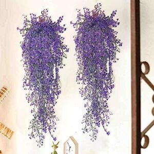 Artificial Hanging Plants 4 Pcs Large Faux Hanging Plant Outdoor Hanging Vine Faux Plant Wall Hanging Plants Artificial Decor Home Garden Yard(Purple)