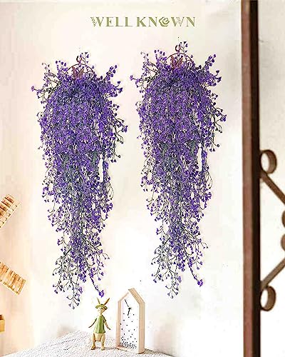 Artificial Hanging Plants 4 Pcs Large Faux Hanging Plant Outdoor Hanging Vine Faux Plant Wall Hanging Plants Artificial Decor Home Garden Yard(Purple)