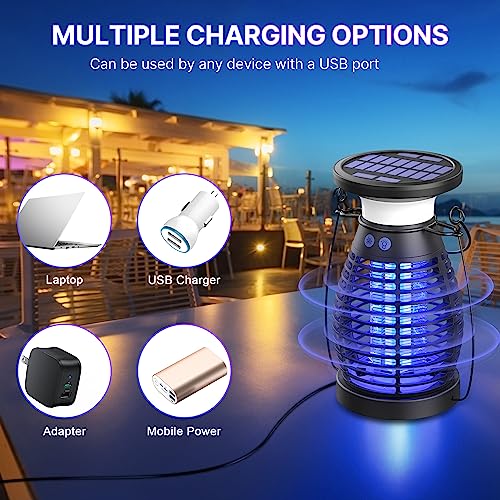 Bug Zapper Outdoor Indoor, Rechargeable Mosquito Zapper Waterproof, Electric Insect Fly Zapper with Reading Lamp, Insect Killer Lamp Can Attract Gnats, Mosquitoes, Flies, Moths