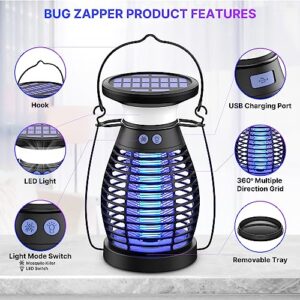 Bug Zapper Outdoor Indoor, Rechargeable Mosquito Zapper Waterproof, Electric Insect Fly Zapper with Reading Lamp, Insect Killer Lamp Can Attract Gnats, Mosquitoes, Flies, Moths