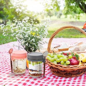 Pumtus 4 Pack Overnight Oats Container with Lid and Spoon, 16 OZ Airtight Glass Mason Oatmeal Jars, On The Go Meal Prep Jars with Measurement Marks for Milk, Cereal, Fruit, Breakfast