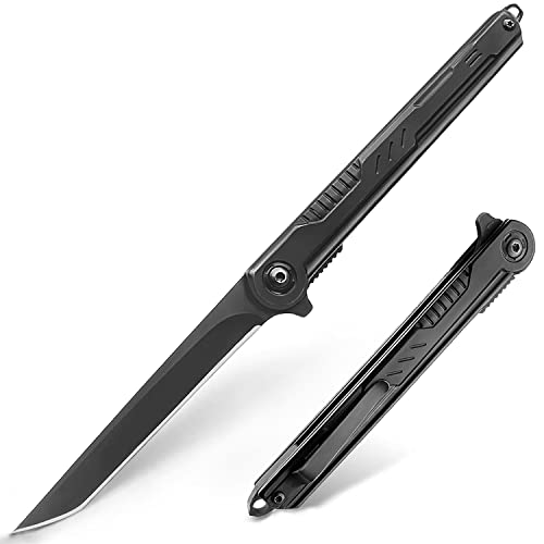 CABUGE EDC Pocket Knife for Men, Tanto Folding Knives with Clip, Slim Gentleman's Knife with Glass Breaker, Flipper Open and Liner Lock for Outdoor Survival Camping Everyday Carry