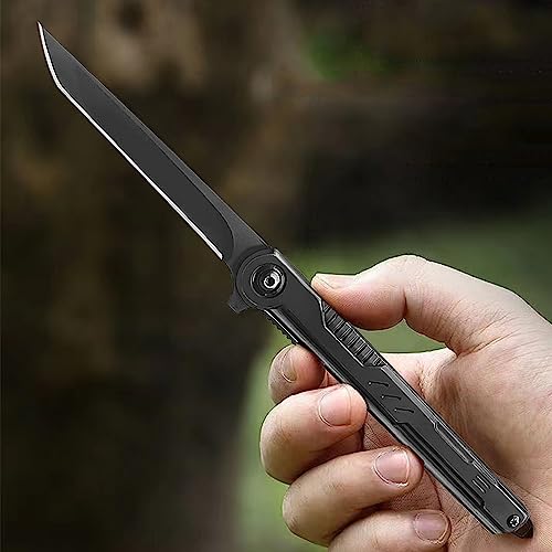 CABUGE EDC Pocket Knife for Men, Tanto Folding Knives with Clip, Slim Gentleman's Knife with Glass Breaker, Flipper Open and Liner Lock for Outdoor Survival Camping Everyday Carry