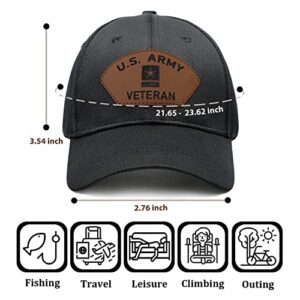 Foakecb US Army Veteran Hat with Leather Patch Military Insignia Cap for Men and Women- Black