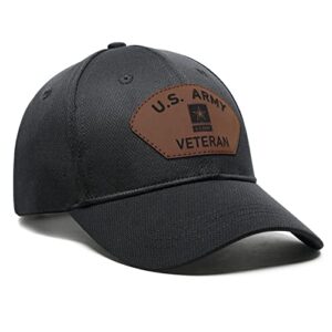 Foakecb US Army Veteran Hat with Leather Patch Military Insignia Cap for Men and Women- Black