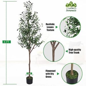 Innoasis Artificial Olive Tree 6FT Tall Large Faux Plants Olive Silk Tree with Branches and Fruits in Pot Fake Trees Indoor Outdoor Decor for Home Office Living Room Floor