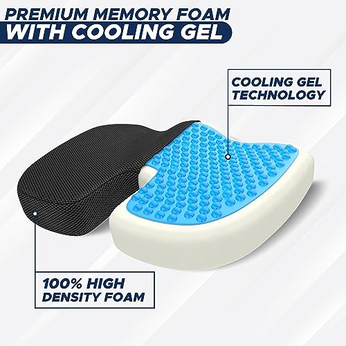 EcoNour Gel Seat Cushion for Pressure Relief | Office Chair Gel Cushion for Sciatica Pain Relief | Anti-Slip & Foam Coccyx Cushion for Tailbone & Lower Back Pain | Ergonomic Orthopedic Seat Cushions