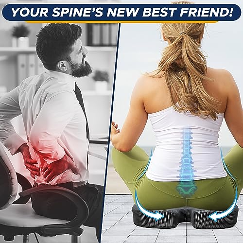 EcoNour Gel Seat Cushion for Pressure Relief | Office Chair Gel Cushion for Sciatica Pain Relief | Anti-Slip & Foam Coccyx Cushion for Tailbone & Lower Back Pain | Ergonomic Orthopedic Seat Cushions