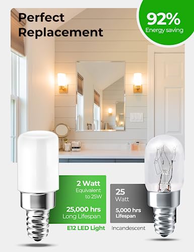 UNILAMP 2W E12 LED Night Light Bulb, Mini Type B C7 Light Bulb Equivalent 25W, Warm White 3000K, 120V E12 Edison Screw LED Bulb for Chandeliers, Salt Lamp, Non-Dimmable, 6-Pack