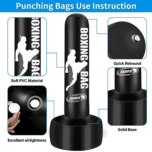 JUOIFIP Standing Punching Bag for Adults 69'' Heavy Bag with Stand Inflatable Boxing Bags Freestanding Kickboxing Bag Equipment for Training MMA Muay Thai Fitness to use Outdoor Indoor