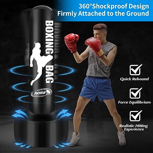 JUOIFIP Standing Punching Bag for Adults 69'' Heavy Bag with Stand Inflatable Boxing Bags Freestanding Kickboxing Bag Equipment for Training MMA Muay Thai Fitness to use Outdoor Indoor