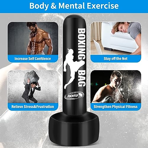 JUOIFIP Standing Punching Bag for Adults 69'' Heavy Bag with Stand Inflatable Boxing Bags Freestanding Kickboxing Bag Equipment for Training MMA Muay Thai Fitness to use Outdoor Indoor