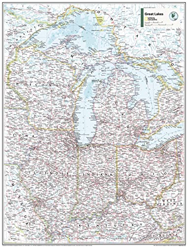 National Geographic Maps: Great Lakes U.S.A Wall Map - 31 x 24 inches