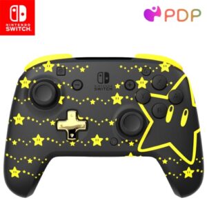 pdp rematch enhanced wireless nintendo switch pro controller - rechargeable battery powered, mario super star glow in the dark