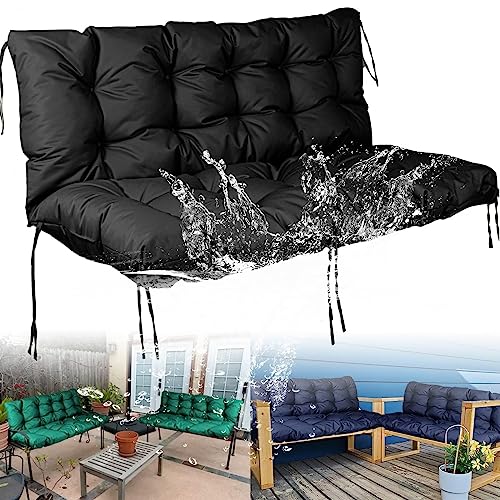 AHWEKR Porch Swing Cushions, Waterproof Bench Cushion for Outdoor Furniture 2-3 Seater Washable Swing Replacement Cushions, Overstuffed Swing Pad for Garden Patio 52 x 40 x 5 inches,Black