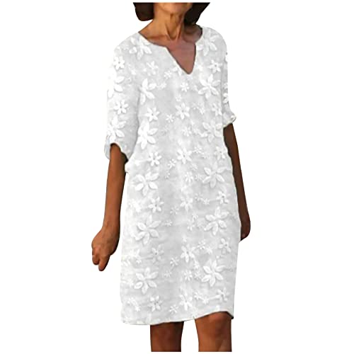 Ceboyel Women 2023 Summer Linen Dresses Cotton Boho Shirt Dresses Midi Length Casual Dress Trendy Ladies Beach Outfits Boho Summer Dresses for Women 2023 White s