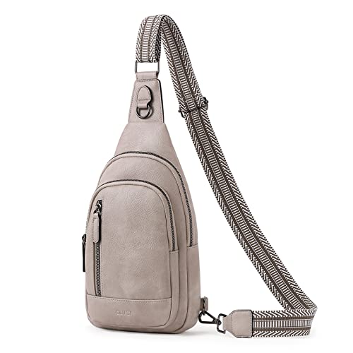 CLUCI Sling Bag for Women Crossbody Leather Fanny Packs for Women Large Sling Backpack Chest Bag for Travel Hiking Cycling Grey