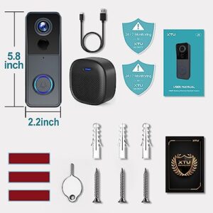 XTU Wireless Video Doorbell Camera with Wireless Chime, Door Bell Ringer Wireless with Camera, Voice Changer, PIR Human Detection, No Monthly fees, Battery-Powered Smart WiFi Doorbell