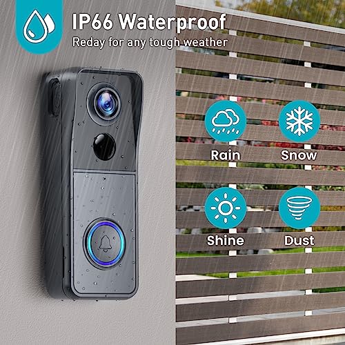 XTU Wireless Video Doorbell Camera with Wireless Chime, Door Bell Ringer Wireless with Camera, Voice Changer, PIR Human Detection, No Monthly fees, Battery-Powered Smart WiFi Doorbell