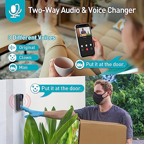 XTU Wireless Video Doorbell Camera with Wireless Chime, Door Bell Ringer Wireless with Camera, Voice Changer, PIR Human Detection, No Monthly fees, Battery-Powered Smart WiFi Doorbell