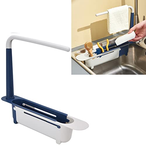 Natudeco Expandable Sink Storage Rack Countertop Sink Rack Rack Adjustable Sink Organizer Ventilation and Drainage Length Freely Adjustable for Home Kitchen (Blue)