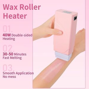 Waxing Kit, Wax Roller, Roll On Wax Kit with 2 Honey & 1 Rose Roll on wax, 50 Non-Woven Wax Strips, Soft Wax Warmer for Hair Removal, At Home Waxing Roller Kit for Larger Areas of the Body