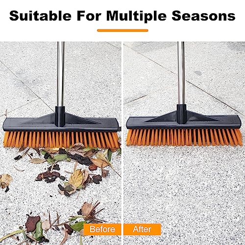 16" Heavy Push Broom for Outdoor Floor Cleaning Heavy Duty Outdoor Broom with 54" Long Handle,Outdoor Broom for Deck,Driveway,Garage,Yard,Deck,Patio,Warehouse,Concrete