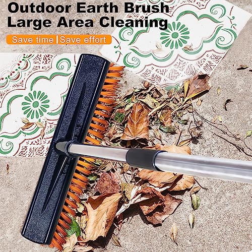 16" Heavy Push Broom for Outdoor Floor Cleaning Heavy Duty Outdoor Broom with 54" Long Handle,Outdoor Broom for Deck,Driveway,Garage,Yard,Deck,Patio,Warehouse,Concrete